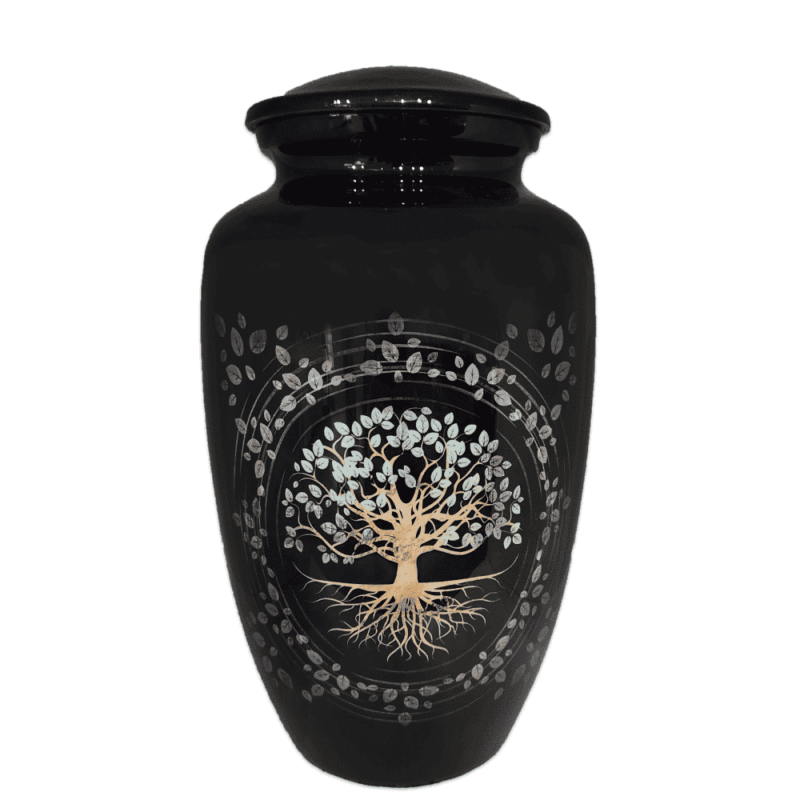 Urne funéraire en aluminium – Arbre de vie noir - Urnes dépôt